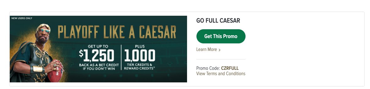 Caesars Sportsbook NJ 2024: Promo: Bet Credit up to $1,250